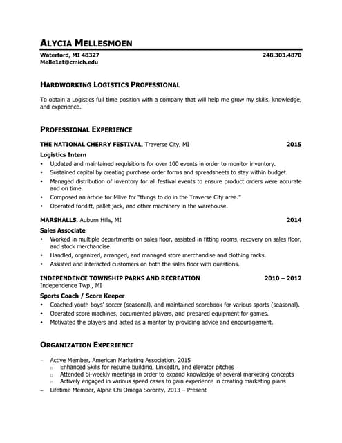 Hayley James resume | DOC | Marketing and Advertising | Business