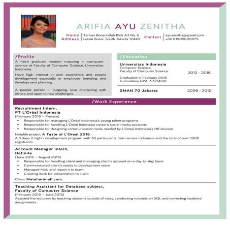 Arifia Ayu Zenitha Cv July 2016 Pdf
