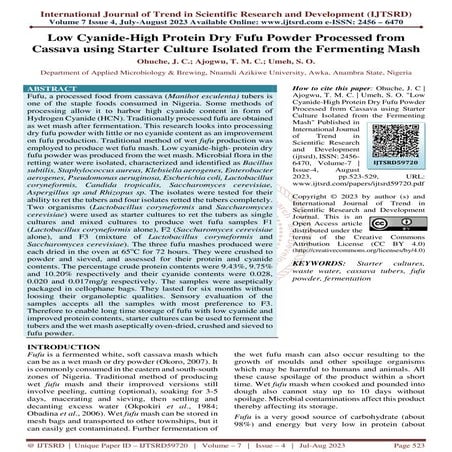 Low Cyanide High Protein Dry Fufu Powder Processed from Cassava using ...