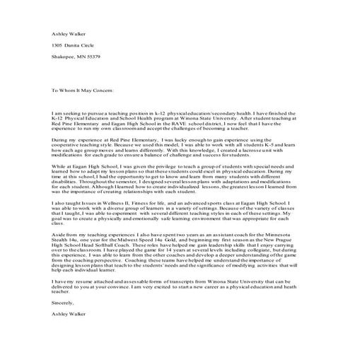 PE health cover letter | DOCX | Secondary Education | Education