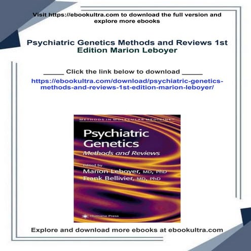 Psychiatric Genetics Methods and Reviews 1st Edition Marion Leboyer | PDF