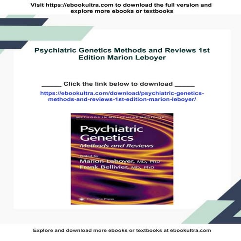 Psychiatric Genetics Methods and Reviews 1st Edition Marion Leboyer | PDF