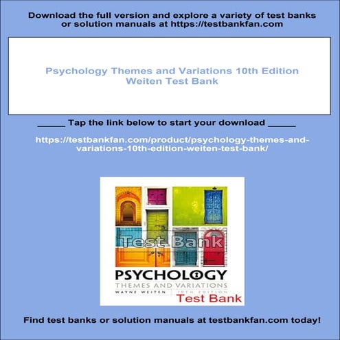 Psychology Themes and Variations 10th Edition Weiten Test Bank | PDF