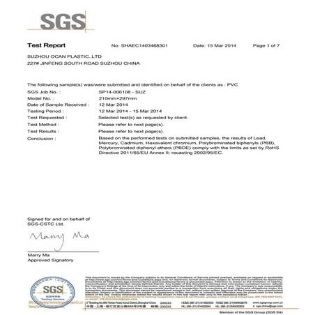 RoHS test report by SGS on 2012 | PDF