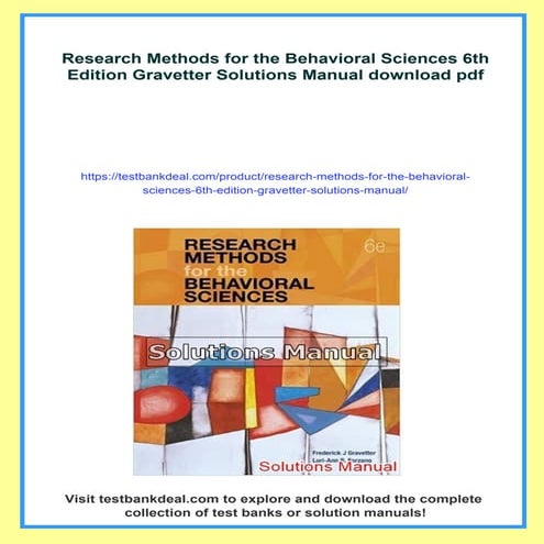 Research Methods for the Behavioral Sciences 6th Edition Gravetter Solutions Manual | PDF