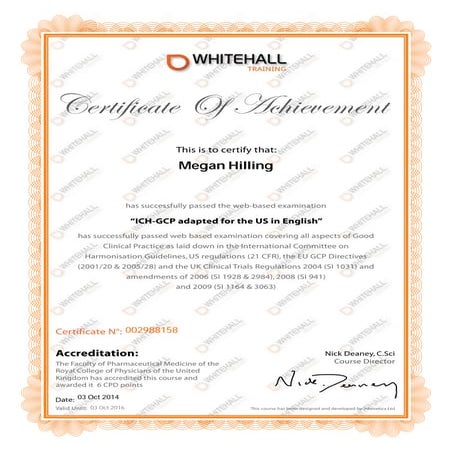 Hilling ICH-GCP Certificate | PDF