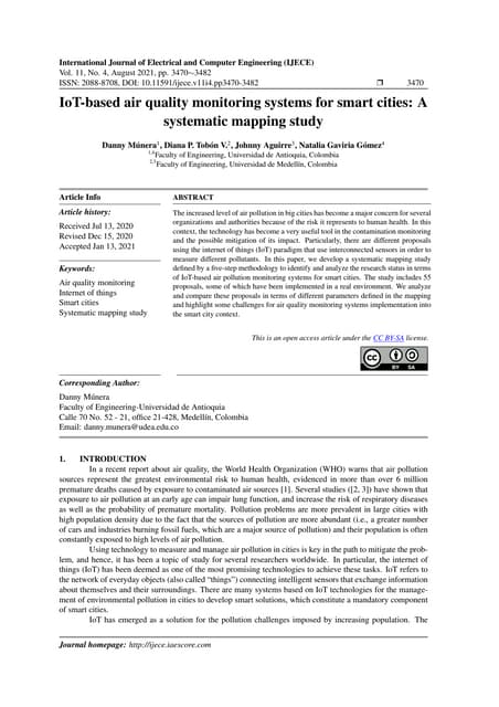 Iot Based Air Quality Monitoring Systems For Smart Cities A Systematic