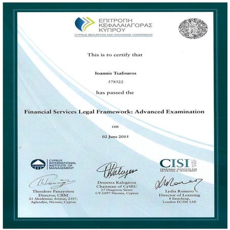 CySEC - Certificate of Examination | PDF
