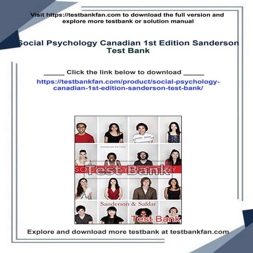 Social Psychology Canadian 1st Edition Sanderson Test Bank | PDF