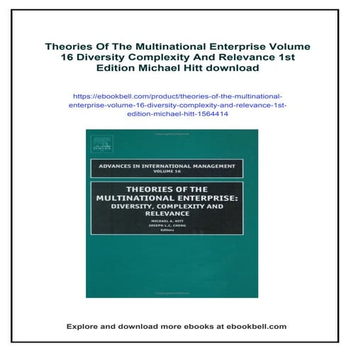 Theories Of The Multinational Enterprise Volume 16 Diversity Complexity ...