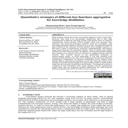 Quantitative strategies of different loss functions aggregation for knowledge distillation | PDF