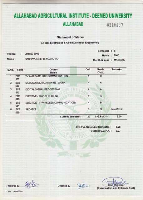 Semester 5 grade-sheet (B. Tech.) | PDF