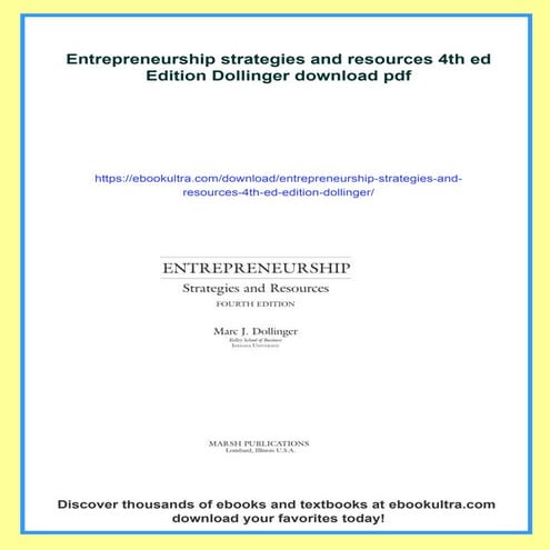 Entrepreneurship strategies and resources 4th ed Edition Dollinger | PDF