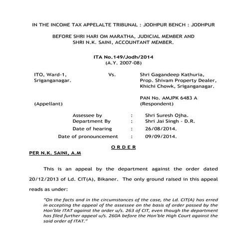 Gagandeep Kathuria vs. ITO Ward-1, Sriganganagar | PDF