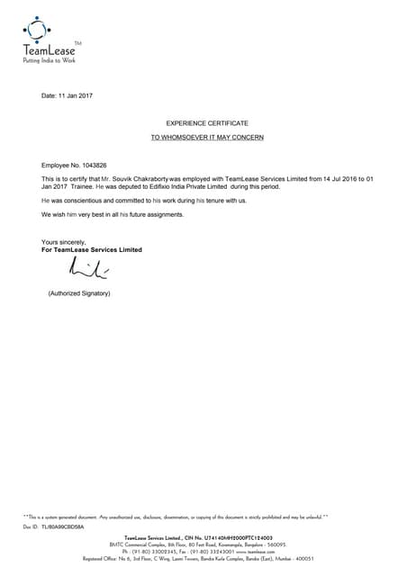Experience Letter | PDF