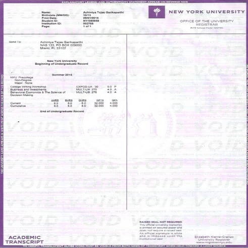 NYU Transcript | PDF