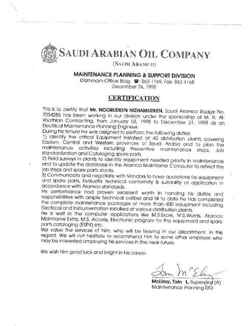 Appreciation letter - Kodiyattu engineers | PDF