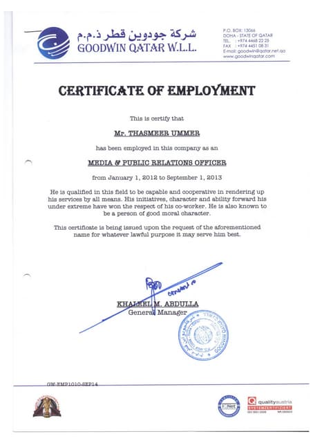 Thasmeer Recommendation - QF | PDF