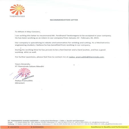 Thermindo Reccomendation Letter | PDF