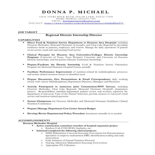 Resume - Regional Dietetic Internship Director | PDF
