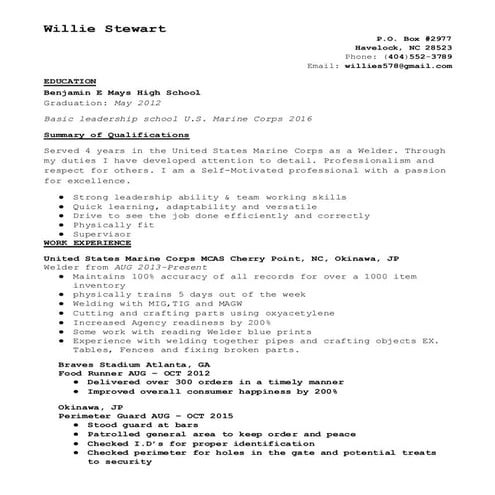 williesresume.docx | Business | Business and Finance