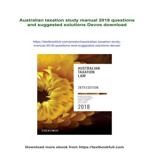 Australian taxation study manual 2018 questions and suggested solutions Devos | PDF
