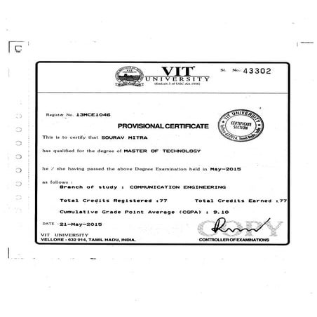 MTech Provesional Certificate | PDF