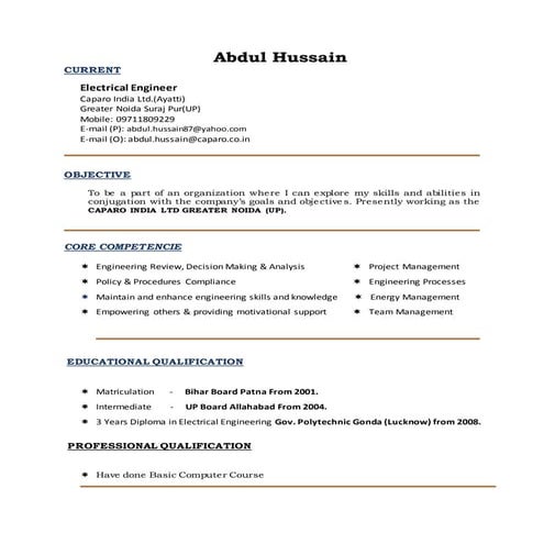 Abdul Hussain resume | DOCX