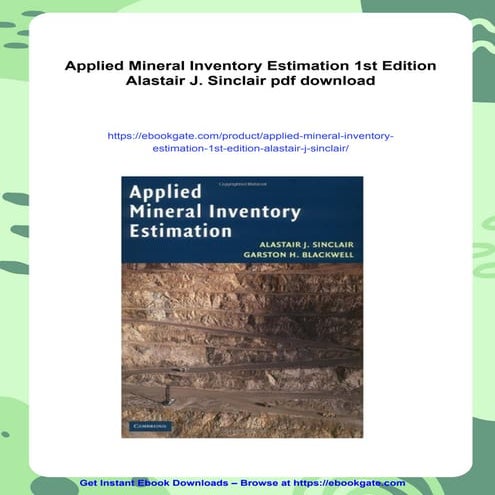 Applied Mineral Inventory Estimation 1st Edition Alastair J. Sinclair | PDF
