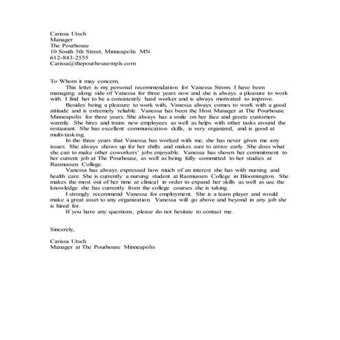 Recommendation Letter | DOCX