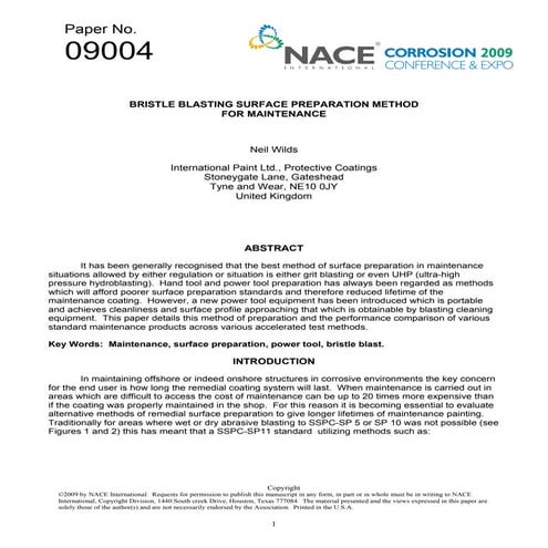 NACE_2009_MBX_Bristle_Blaster_-_Surface_Preparation | PDF