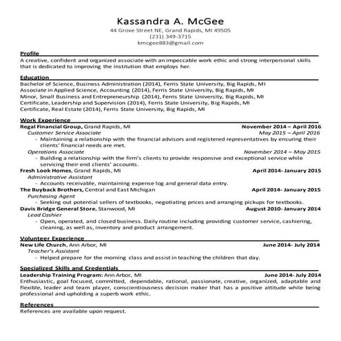 McGee, Kassandra Resume | PDF