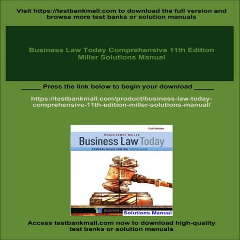 Business Law Today Comprehensive 11th Edition Miller Solutions Manual | PDF