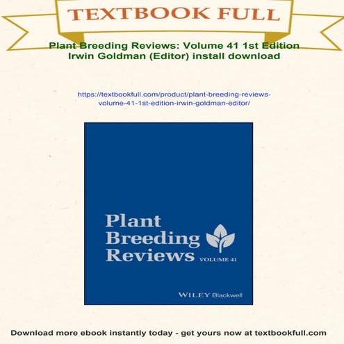 Plant Breeding Reviews: Volume 41 1st Edition Irwin Goldman (Editor) | PDF