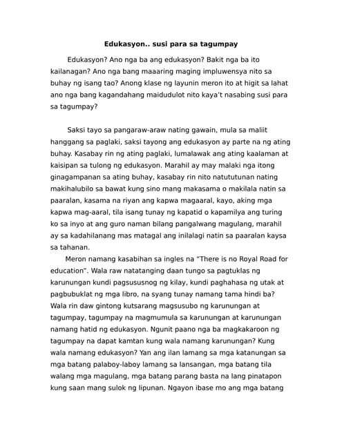 Talumpati tungkol sa Pangangampanya sa Pagka-pangulo. | DOCX
