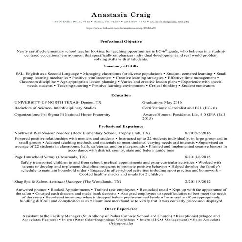 Professional Resume- Anastasia Craig | PDF