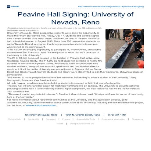 unr.edu-Peavine Hall Signing University of Nevada Reno | PDF
