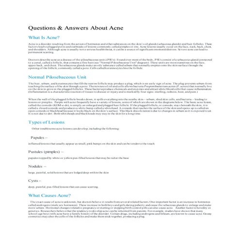 Questions & Answers About Acne | DOCX
