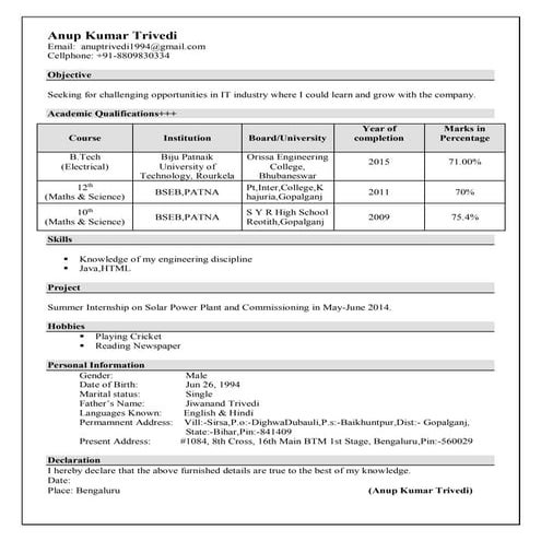Resume_ Anup kr Trivedi.pdf - | PDF