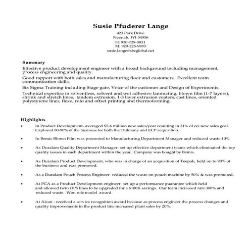 Parsed PD Susie Pfuderer Lange Resume 1 | PDF