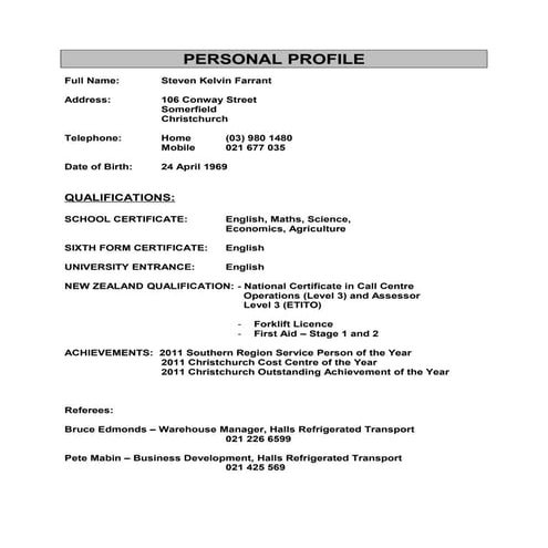 steve CV PERSONAL PROFILE1a | PDF