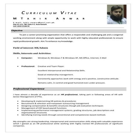 Muhammad Tahir Anwar Resume | DOC