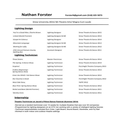 Nathan Forster Lighting Resume | PDF