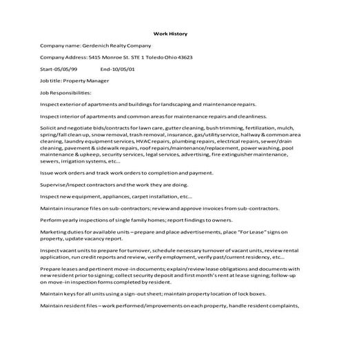 Work History | DOCX