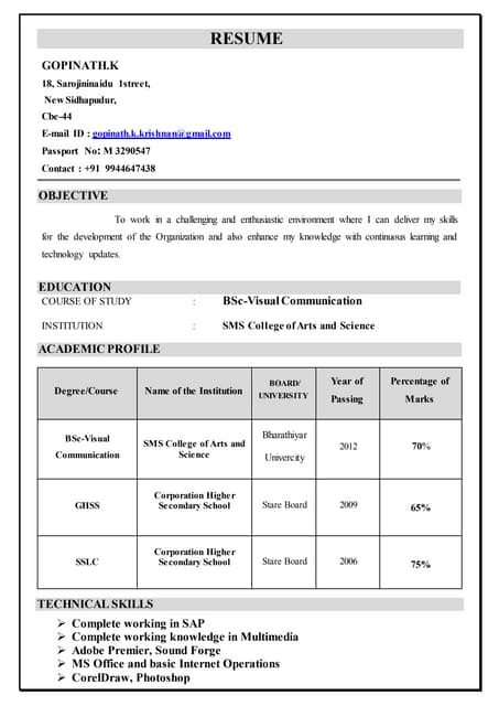 BCA resume