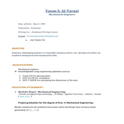 mechanical engineer-CV-yazan tarazi | PDF