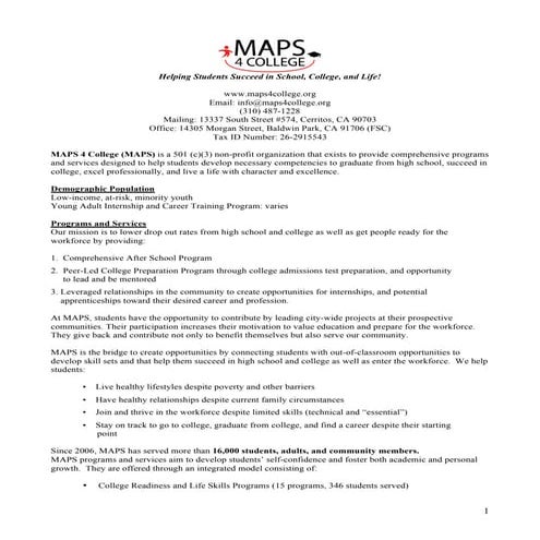 MAPS 4 College One-Page Overview | PDF