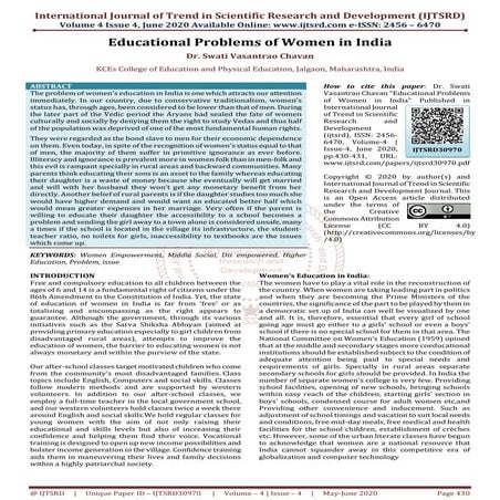 Educational Problems of Women in India | PDF