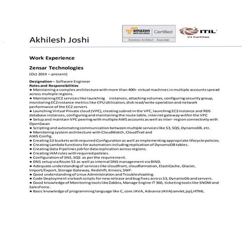 Akhilesh Joshi AWS Certified 2 years | PDF