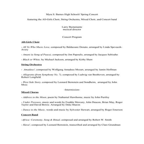 high school concert program | DOC